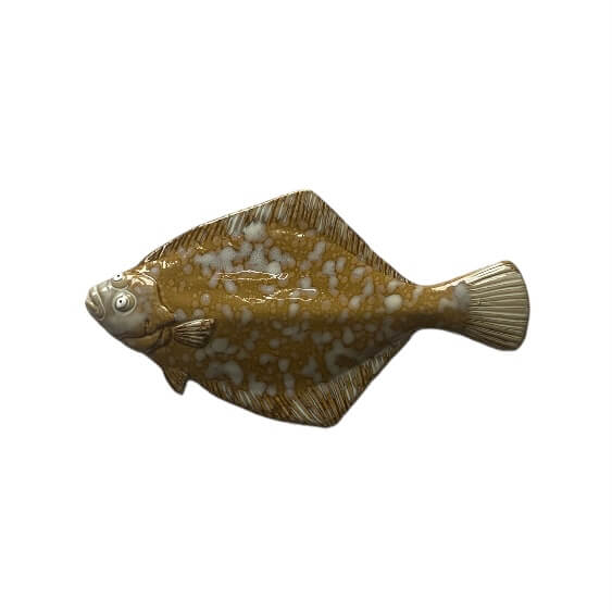 Keramik fisk - skrubbe gul. Str. 15 x 30 cm.